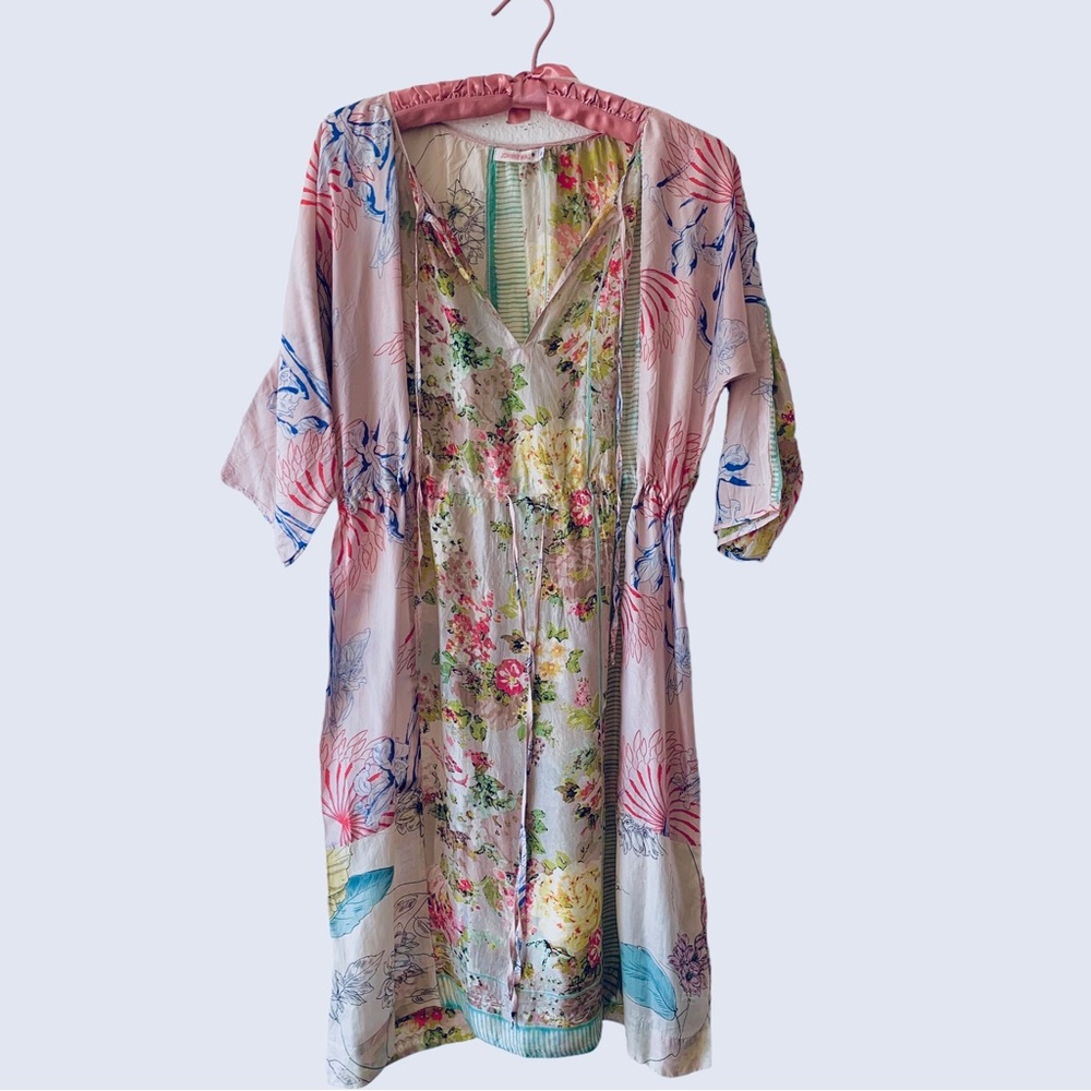 Johnny Was Silk Collection Cara Tie Floral Silk Dress - Gem